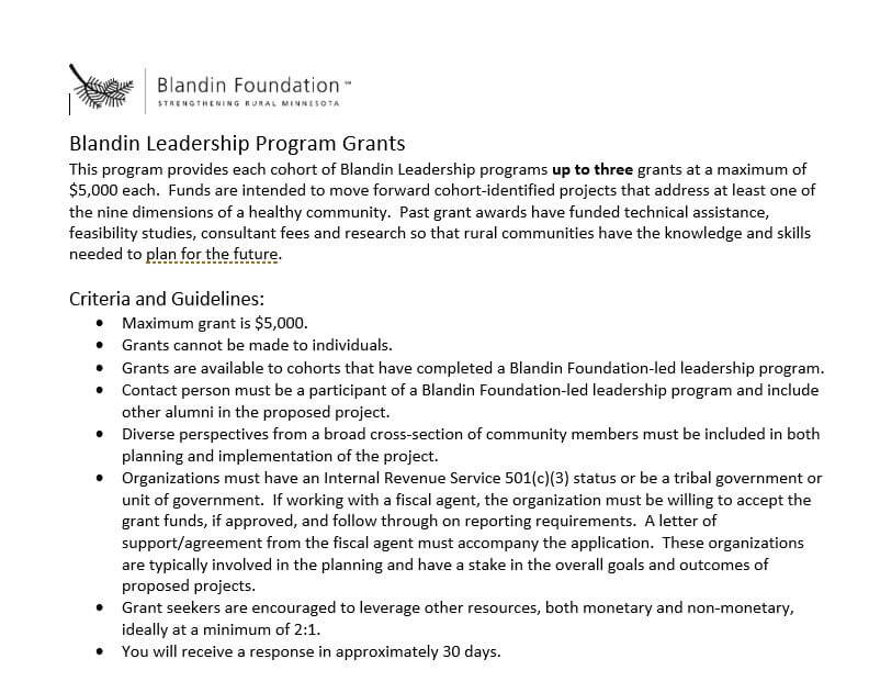 Blandin Leadership Program Grant guidelines › Blandin Foundation